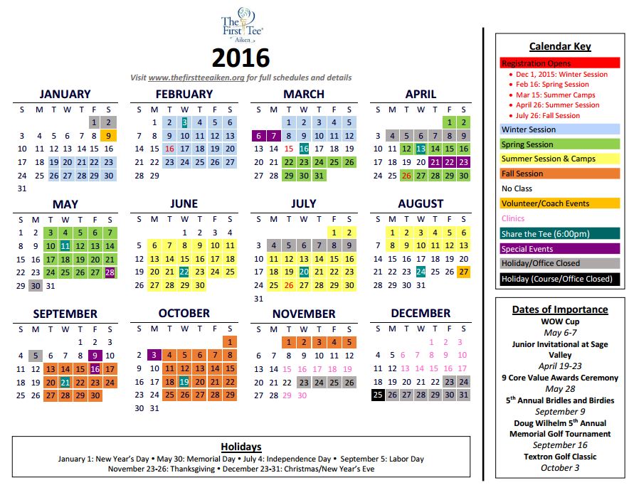 2016calendarcapture - First Tee - Aiken